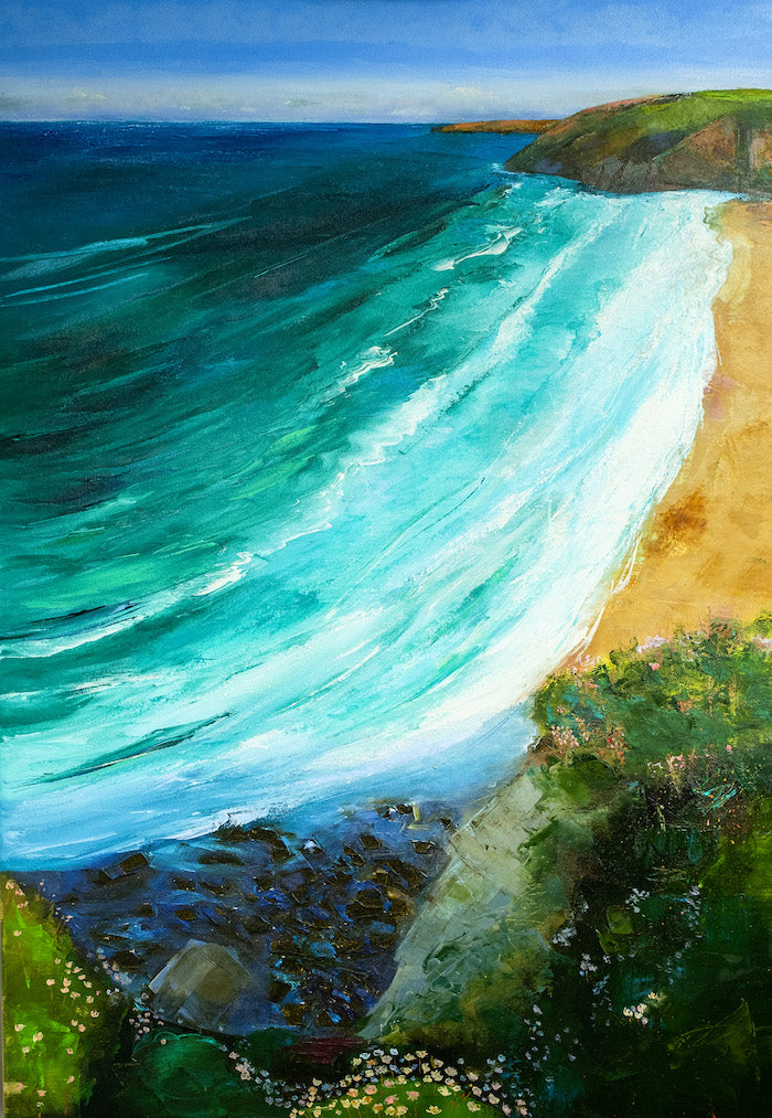 Mawgan Porth Clouds, Cornwall A2 Signed Unframed Art Print – saraheddyart